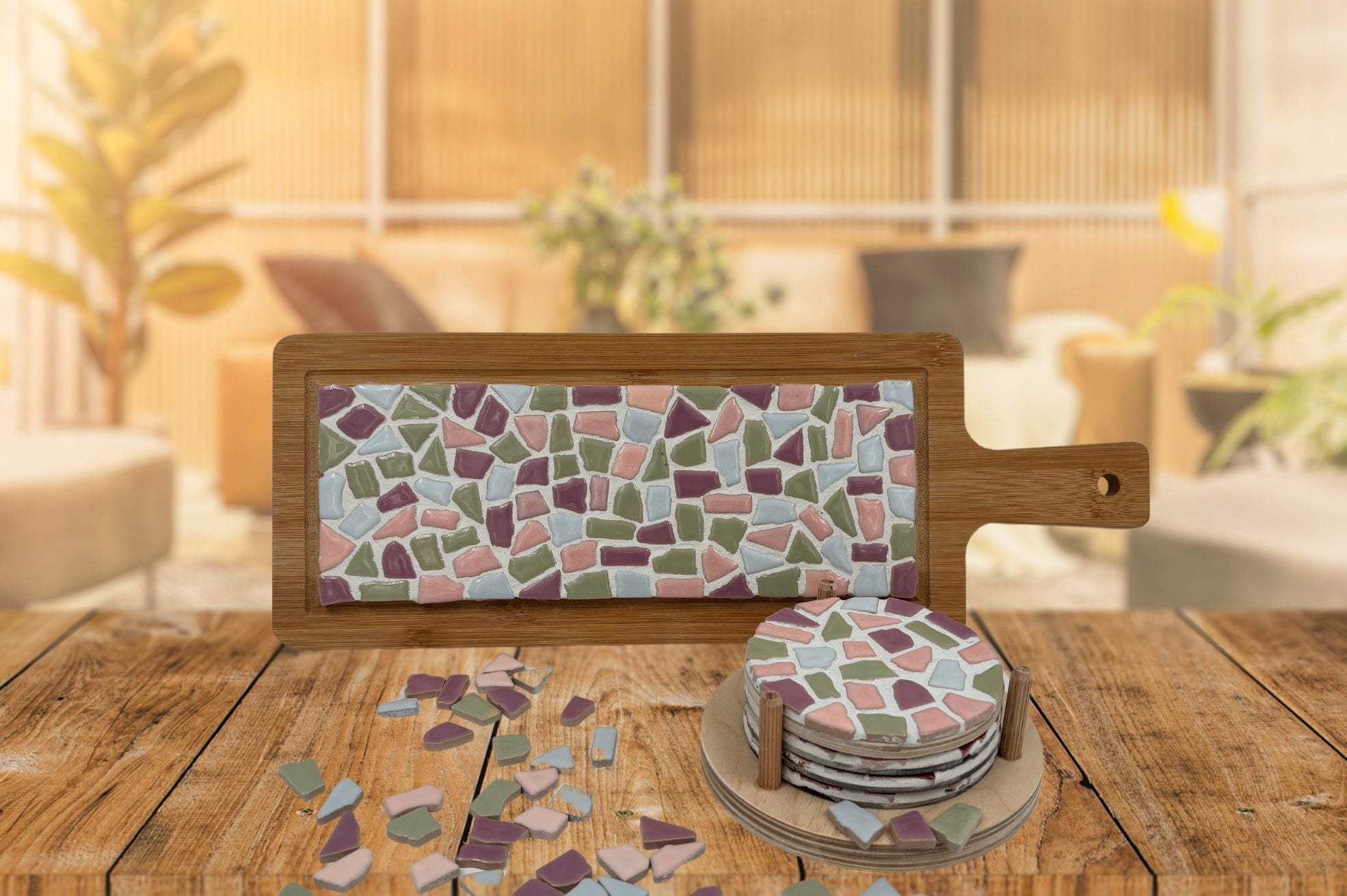 Combo Package Mosaic Serving Board & Coasters